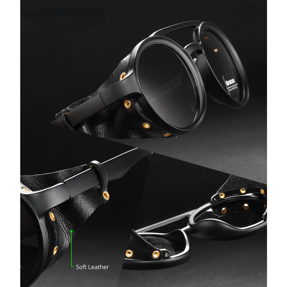 KDEAM Vintage Round Sunglasses Men Women Leather Shield Sun Glasses ...