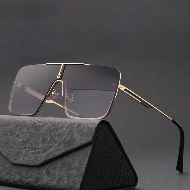Oversized Sunglasses Men Luxury Brand Designer One Piece Mental Frame ...