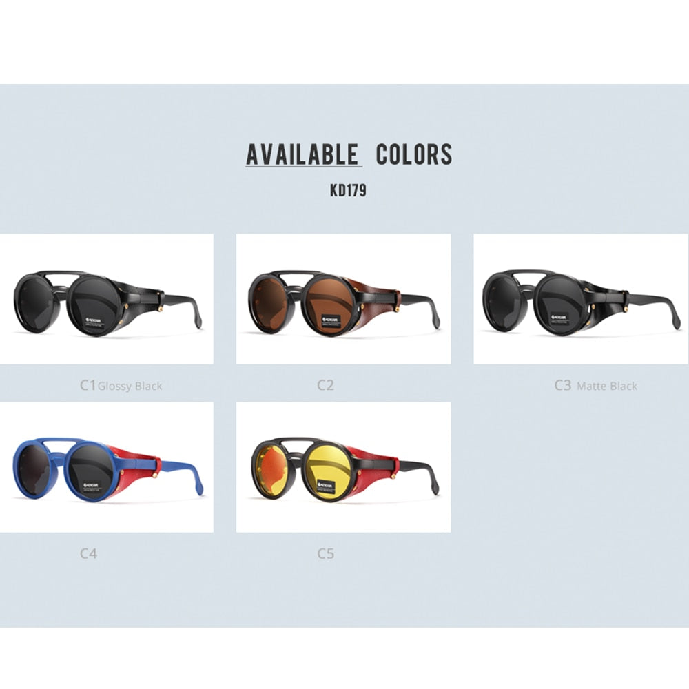KDEAM Vintage Round Sunglasses Men Women Leather Shield Sun Glasses ...