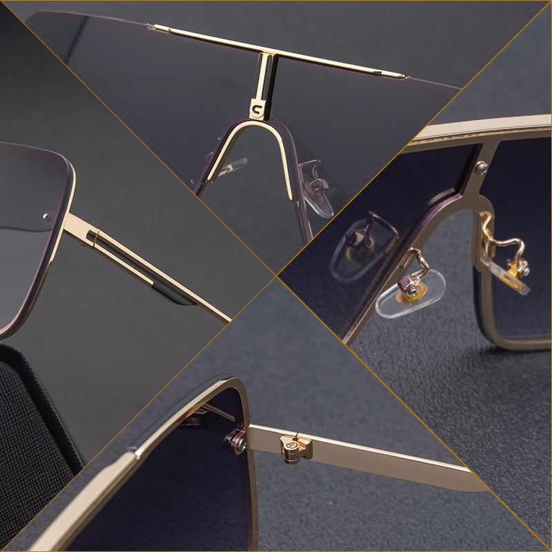 Oversized Sunglasses Men Luxury Brand Designer One Piece Mental Frame ...